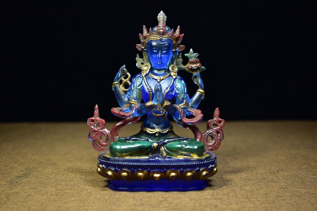 Chinese Handmade Carved Ancient Method Glazed Painted Four Arm - Etsy