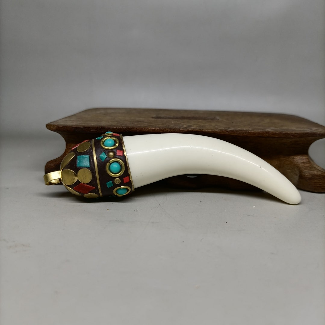 Chinese Ancient Tooth Pendant Inlaid With Gems by Hand - Etsy UK