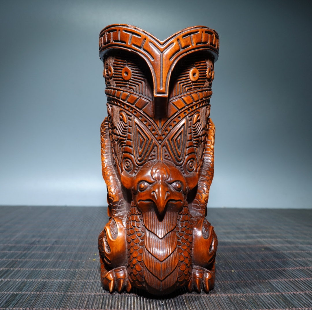 Chinese Antique Pure Hand-carved Boxwood Eagle Head Pen Holder ...