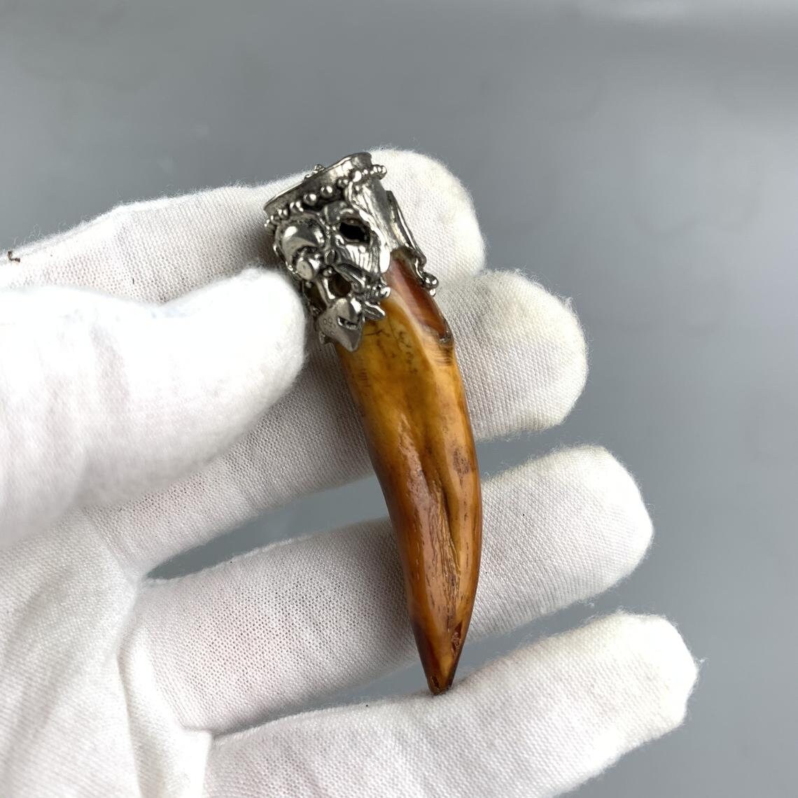 Real Wolf Tooth Pendant Inlaid With Tibetan Silver - Etsy