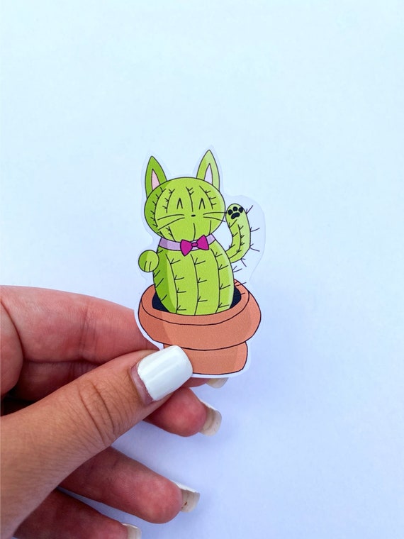 Matte Cat-cus Hand Drawn Sticker Water Bottle Sticker | Etsy