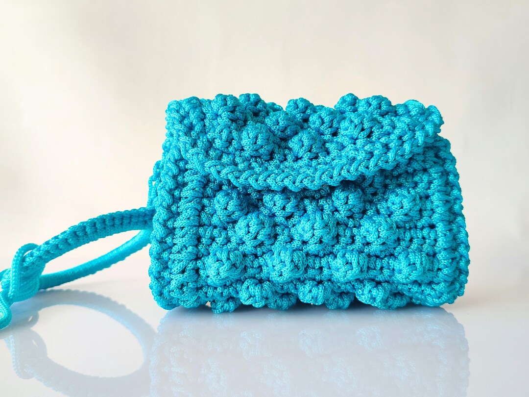 Lovely Turquoise Blue Small Bubble Bag, Round Knitted Handle, Versatile ...
