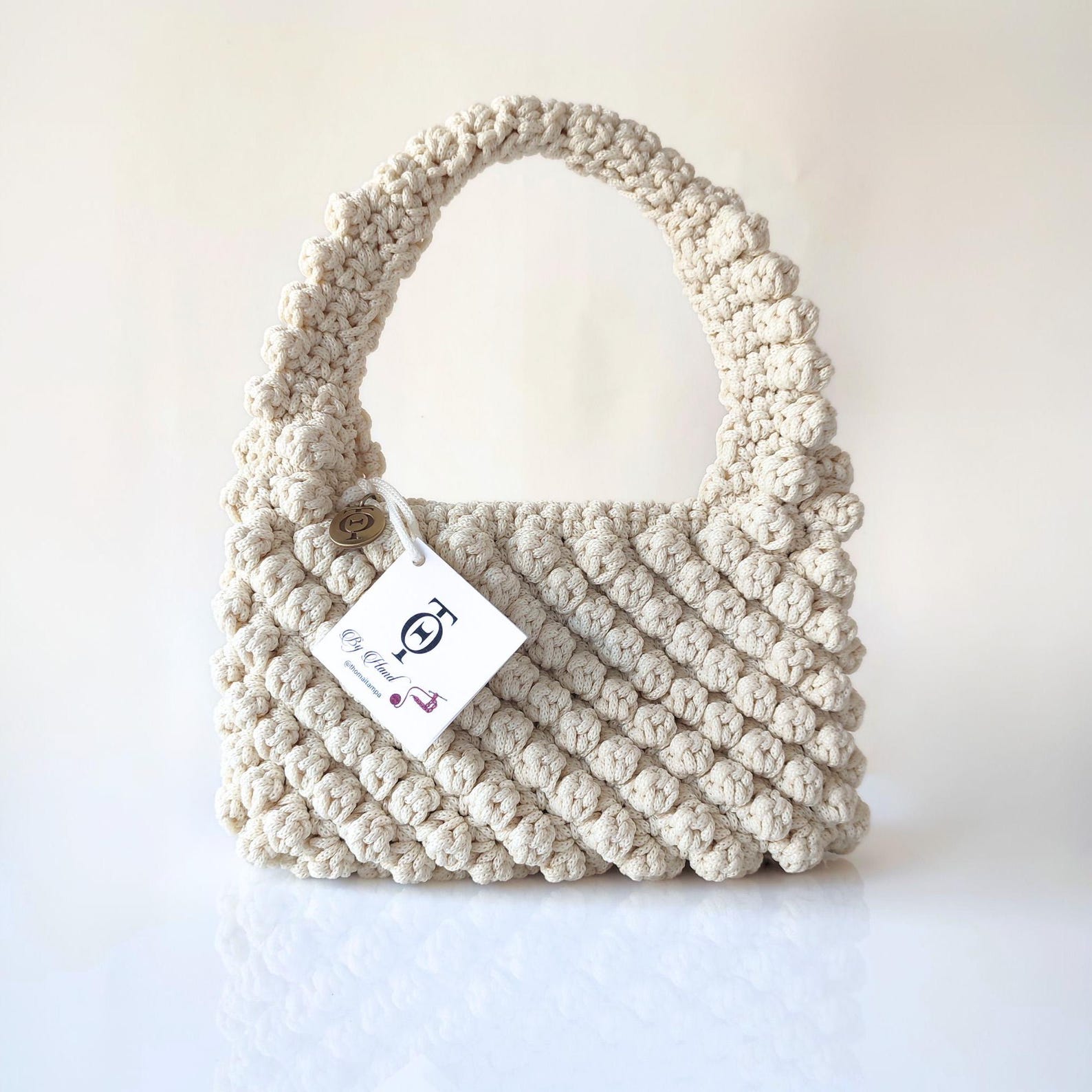 Bold Finesse Hand-knitted Bag, Off-white Versatile Bubble Shoulder Bag ...