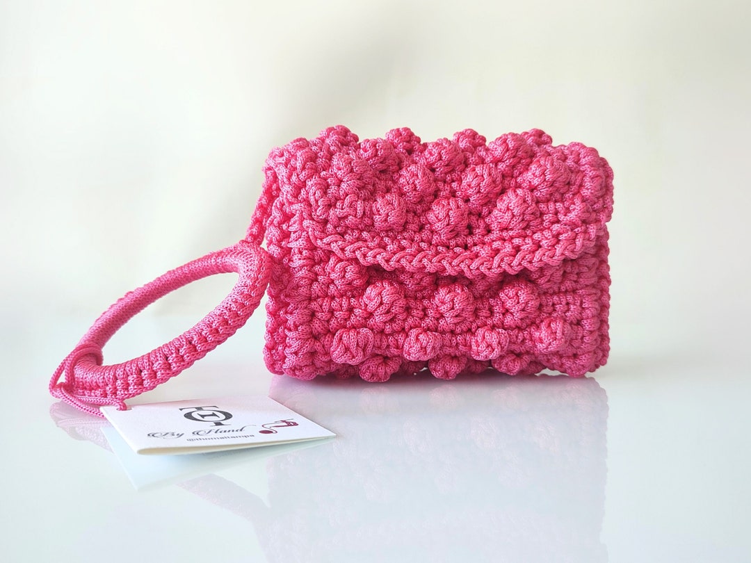 Versatile Mini Wrist-let Bag, Hot Pink Adorable Bubble Crochet Purse ...