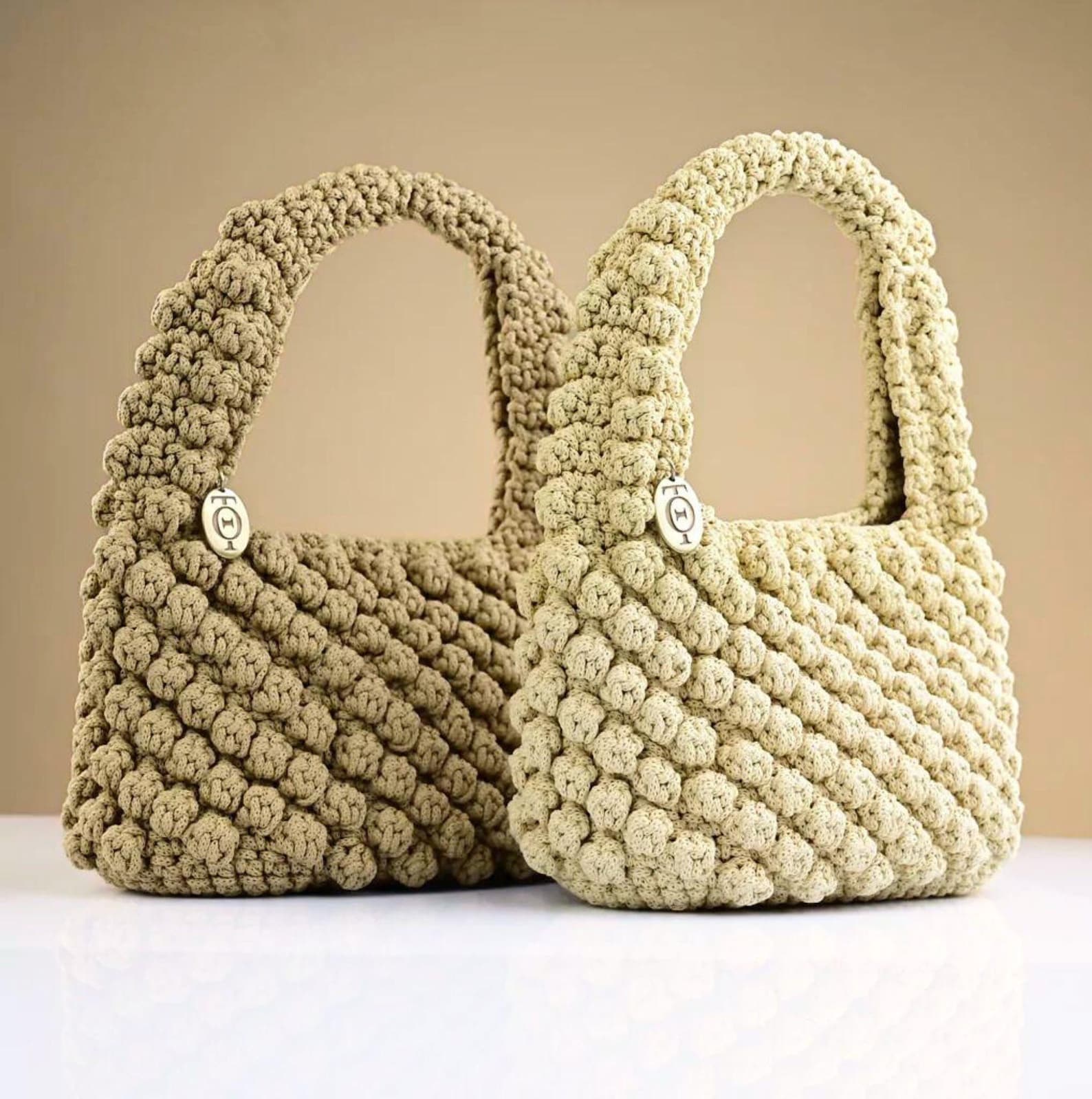 Ambitious Elegance Hand-knitted Bag, Light or Dark Beige Multi-purpose ...