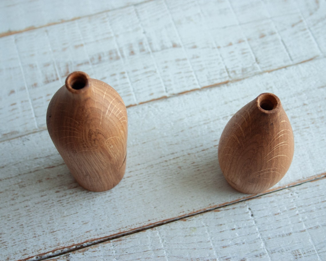 Set of 2 Hand-turned Wooden Vases, Minimalist Decor for Dried Flowers ...