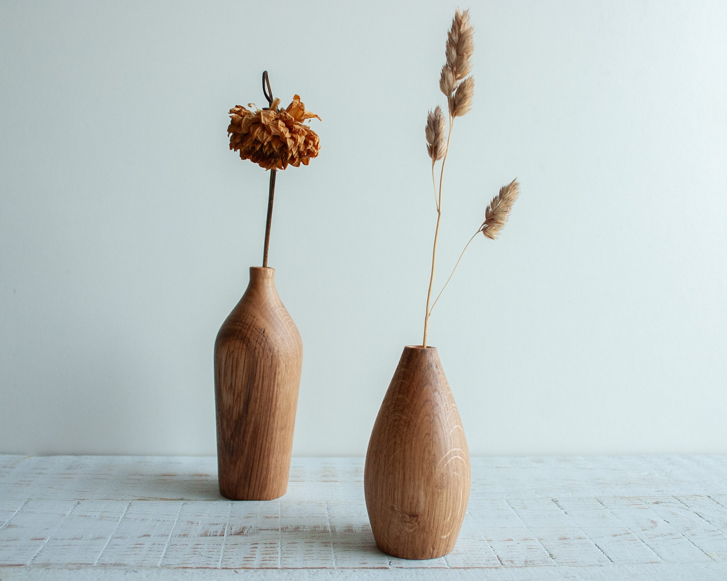 Set of 2 Hand-turned Wooden Vases, Minimalist Decor for Dried Flowers ...