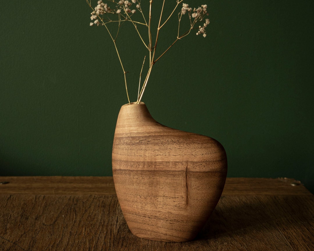 Small Wooden Vase for Dried Flowers, Solid Walnut Hardwood, Natural ...