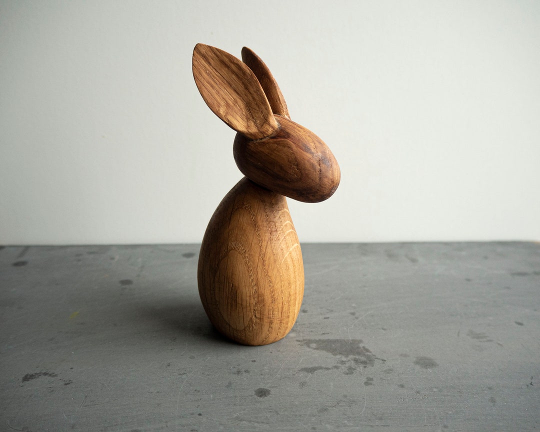 Wooden Rabbit, Minimalist Sculpture, Handmade Animal Figurine, Easter ...