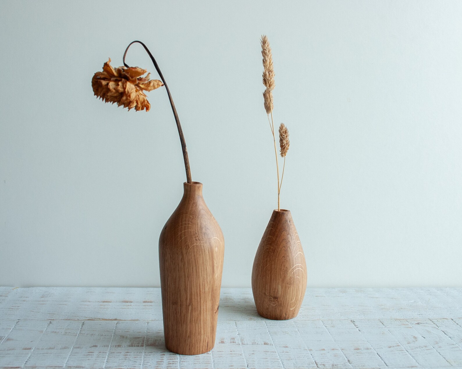 Set of 2 Hand-turned Wooden Vases, Minimalist Decor for Dried Flowers ...