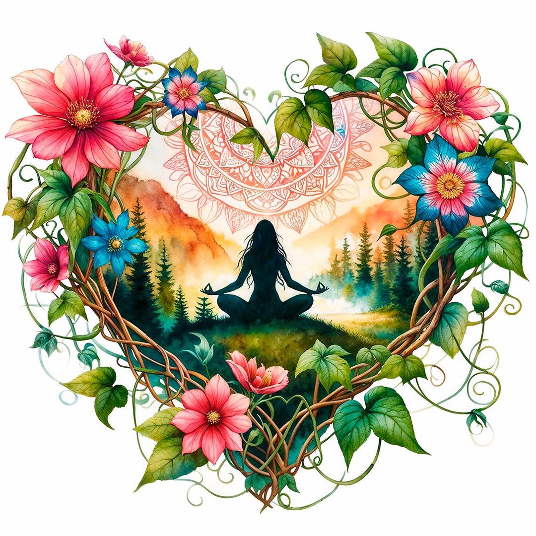 Floral Frame Yoga Pose, 10 High-quality JPG, Female Yoga Clipart Bundle ...