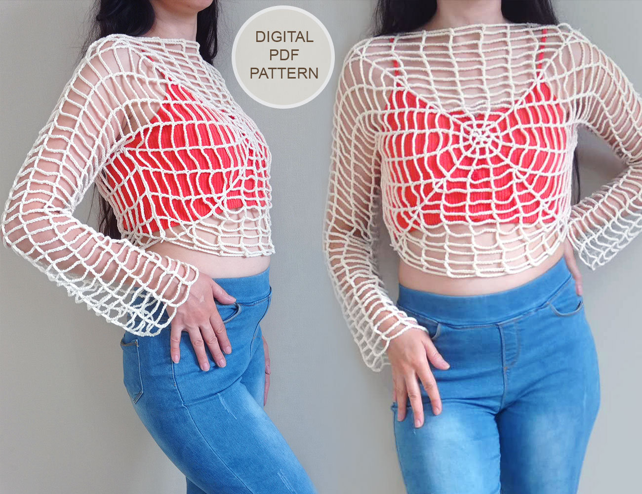 Crochet Spider Web Top, Halloweb Top, Crochet Pattern, PDF, Spider Web Blouse, Long Sleeve Top ...