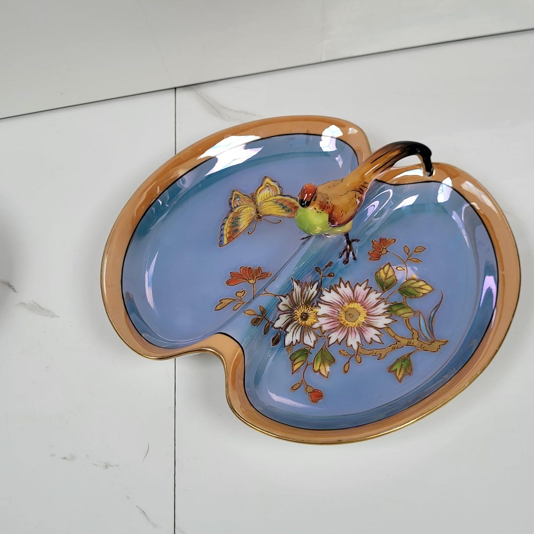 Vintage Noritake Japan Blue Lustreware Trinket Dish | Iridescent Glaze ...