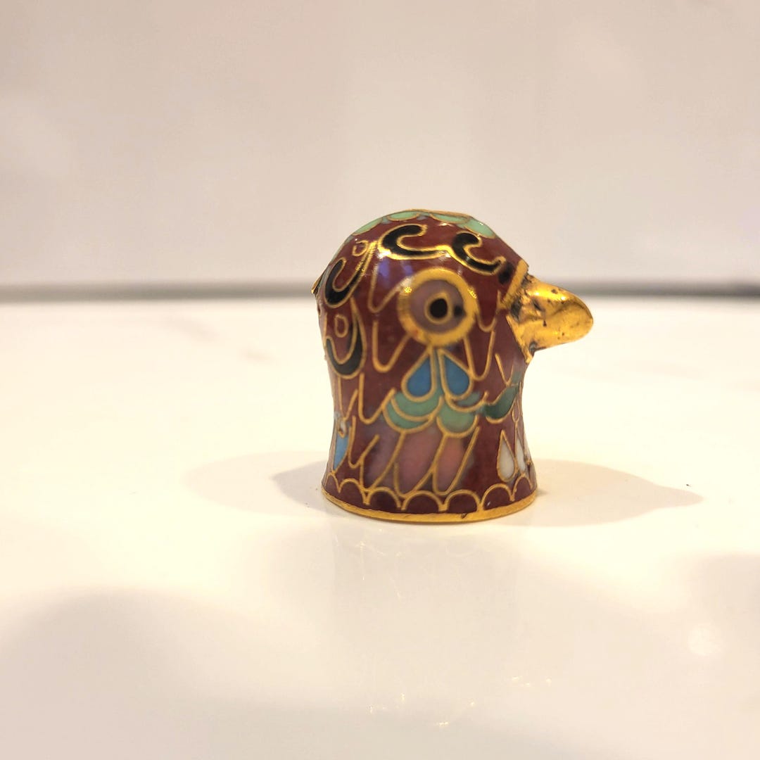 Cloisonné Bird Head Thimble | Vintage Enamel Collectible | Ornate ...