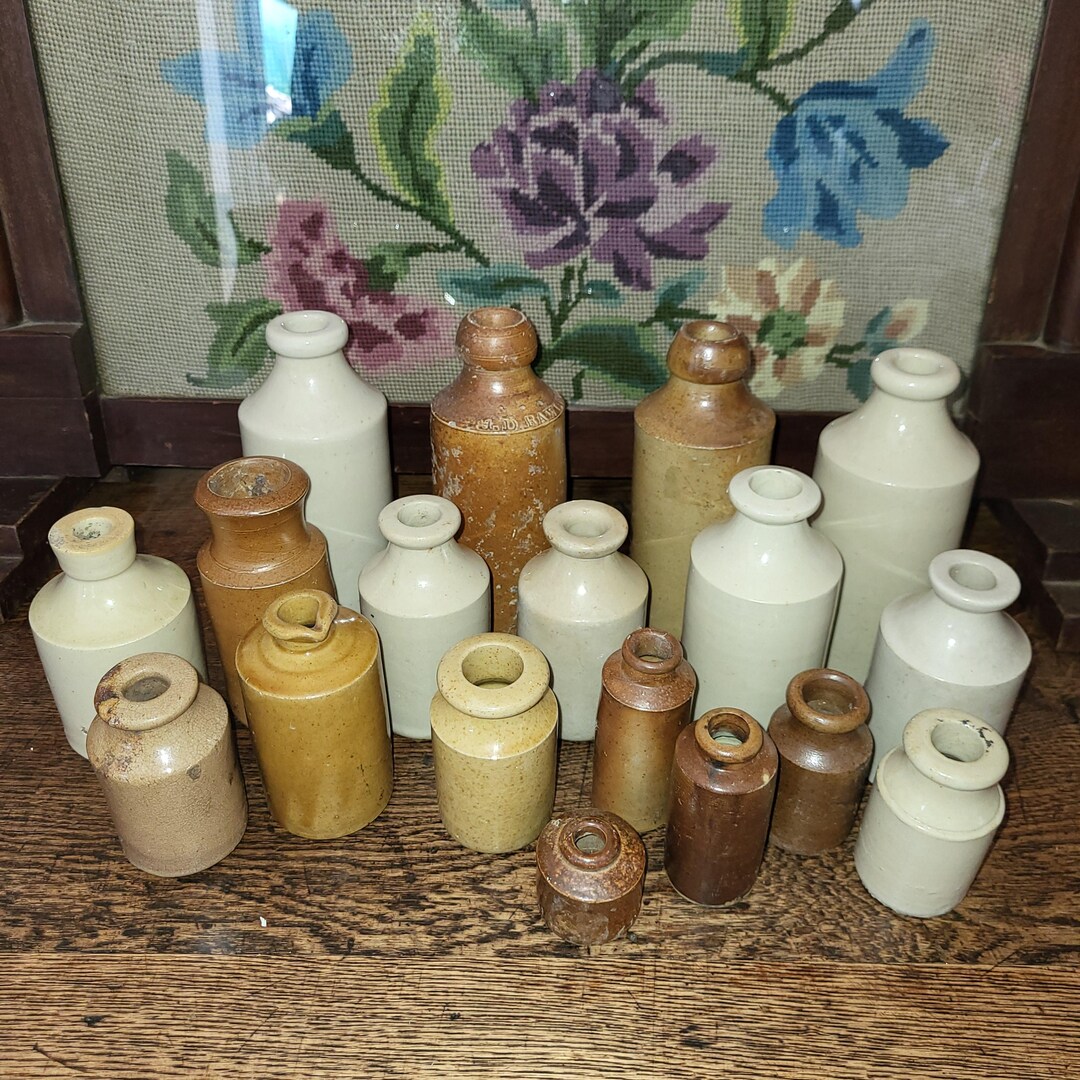 Antique Collection of Stoneware Bottles & Ink Pots – Salt Glazed ...