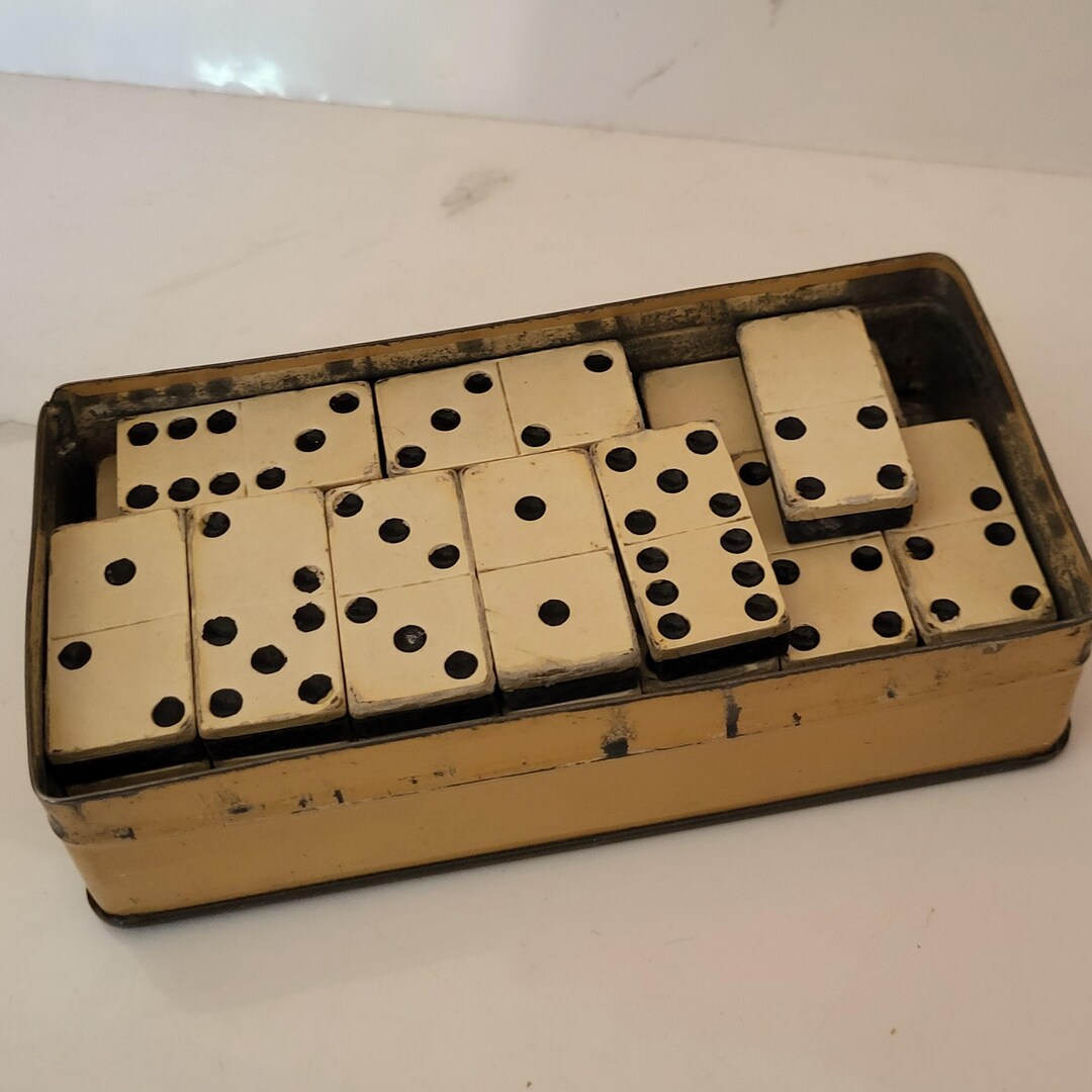 Full Set 28 Vintage Dominoes in Sweet Tin, Retro Gaming, Casein or ...