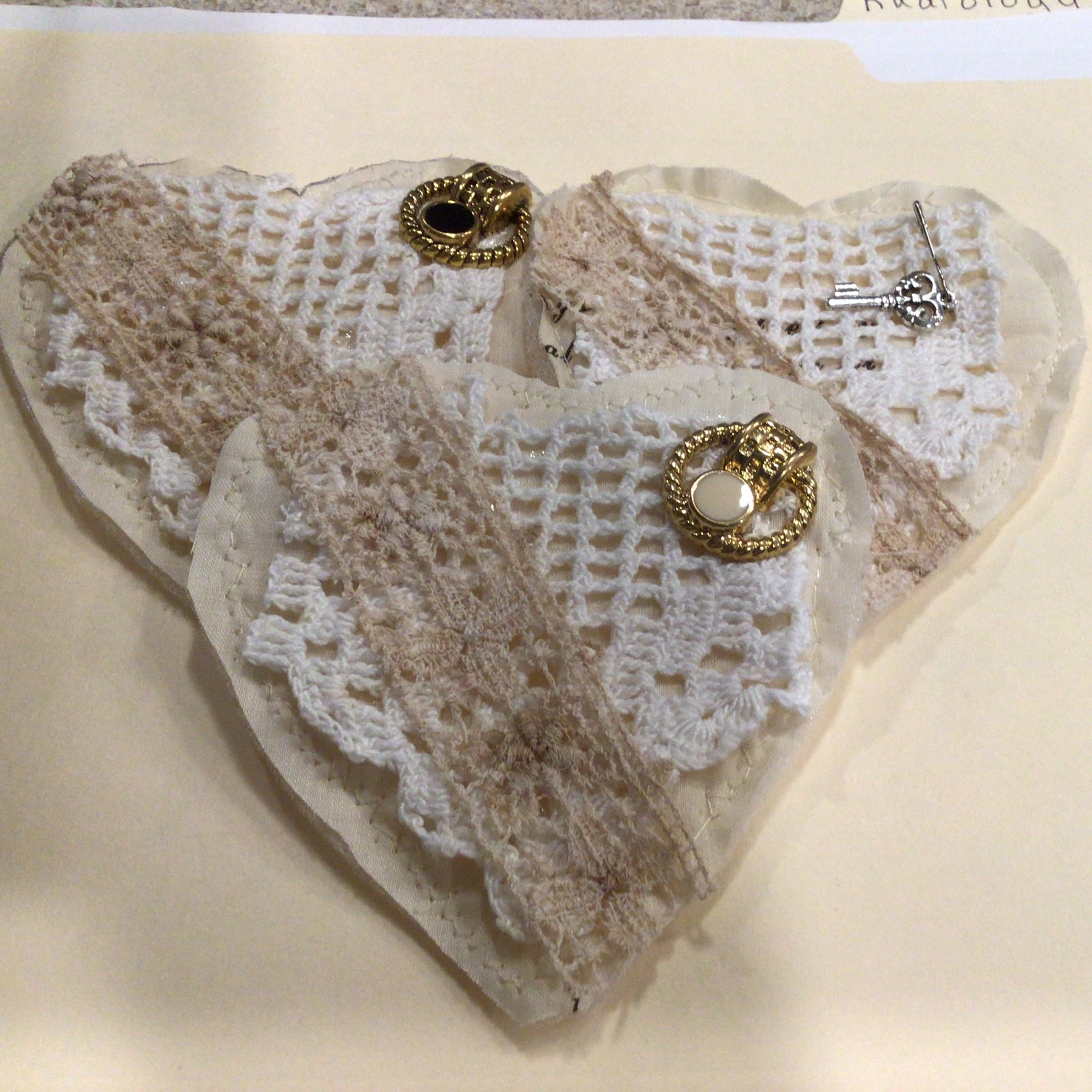 Padded hearts with lace bling flowers | Etsy