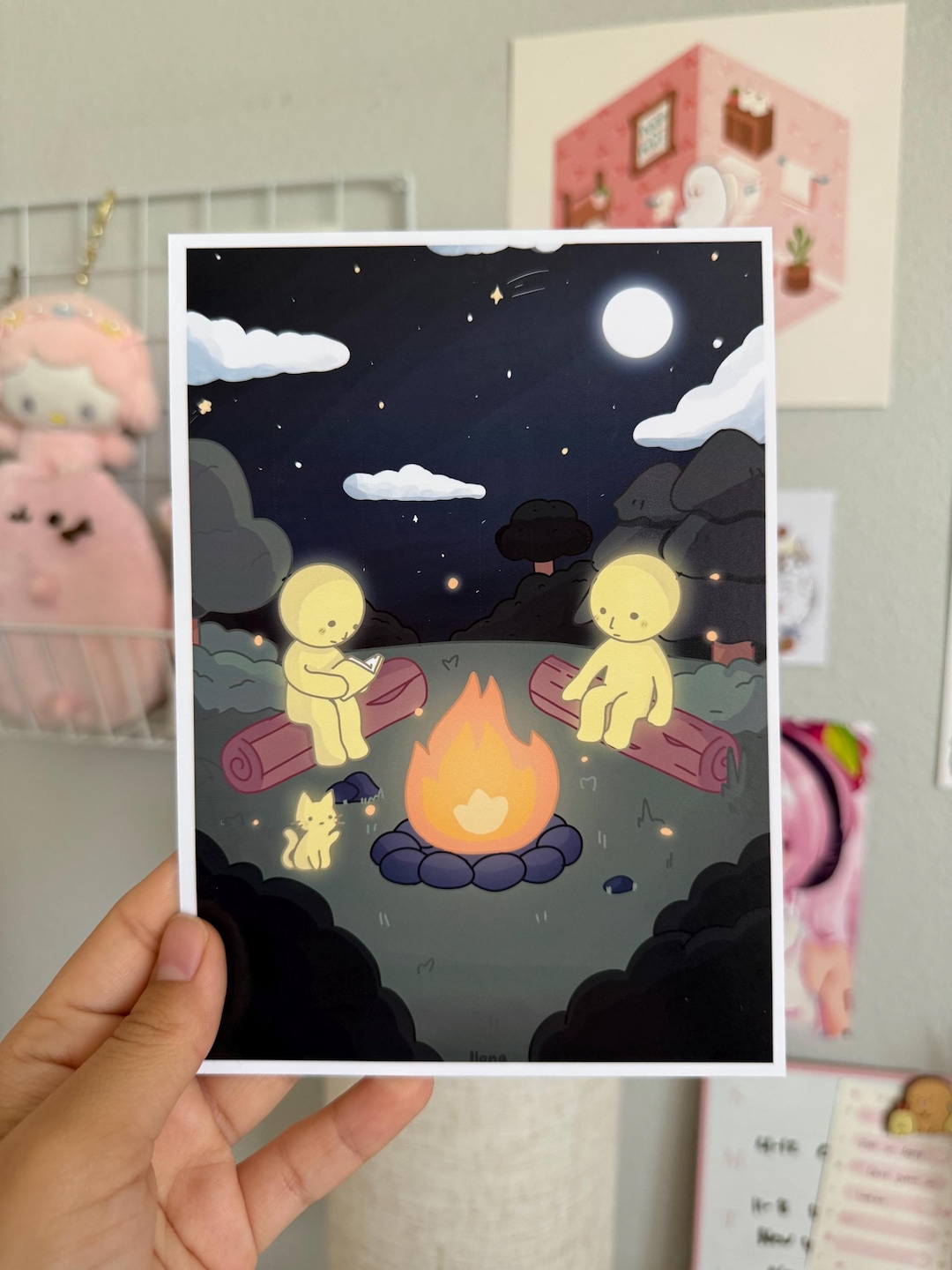 Whimsical Smiskis at Campfire | Cute Art Print, Trinket Collector Print ...