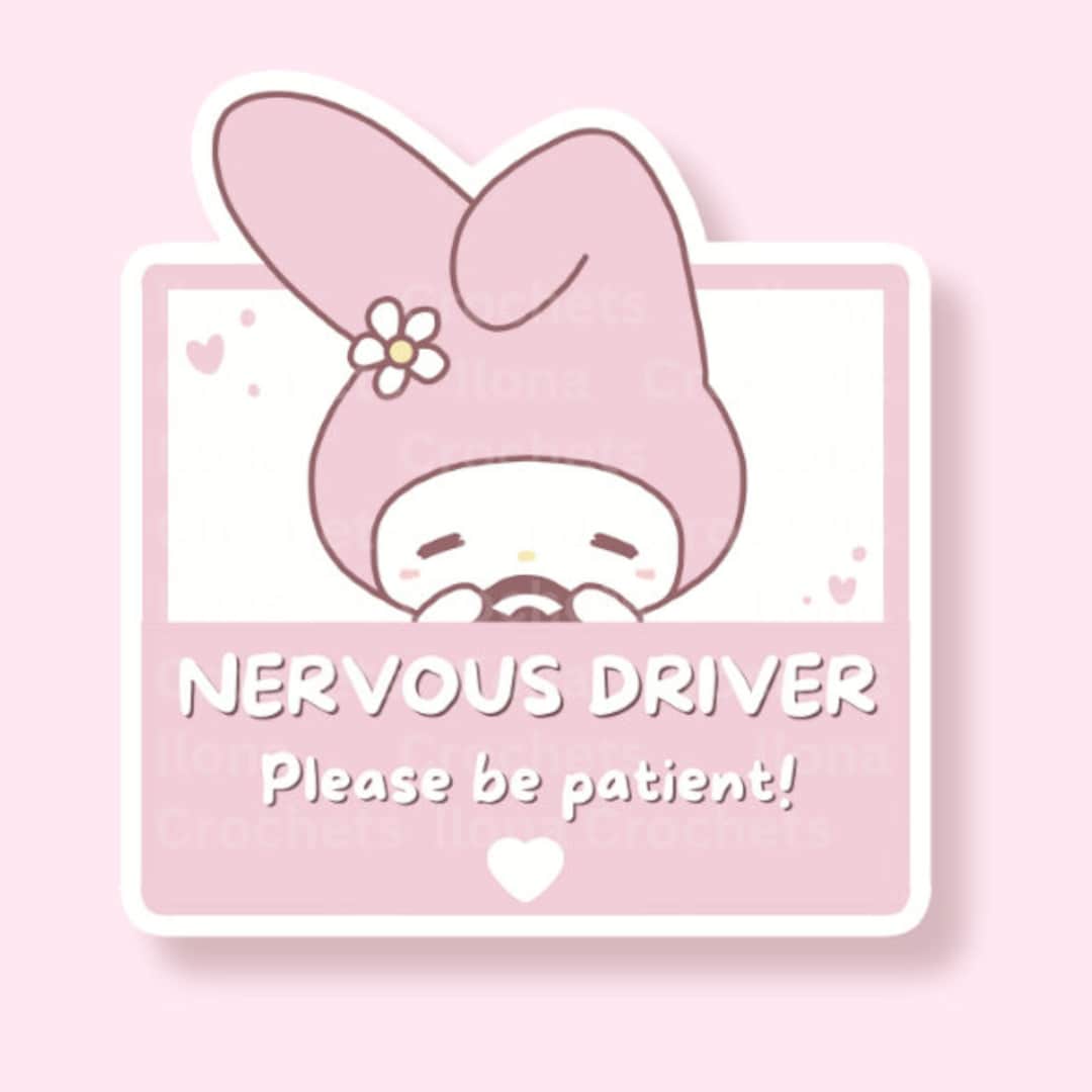 Kawaii Pink Bunny Nervous Driver Vinyl Sticker | Pink Kawaii Decal ...