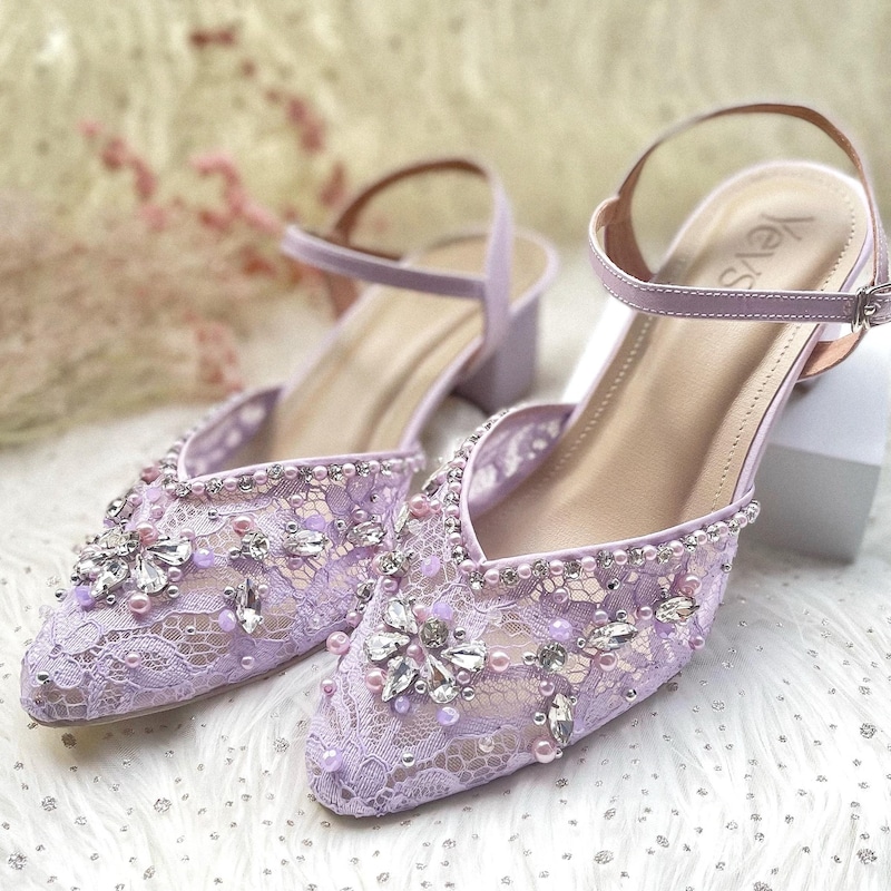 Purple and White Lace Heels - Etsy