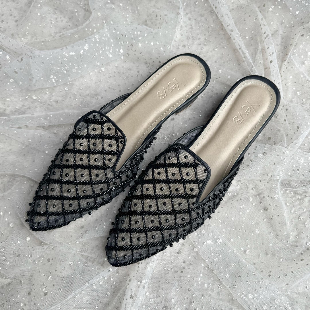 Black Lace Transparent Party Mule, Unique Classy Elegant Wedding Sandal ...