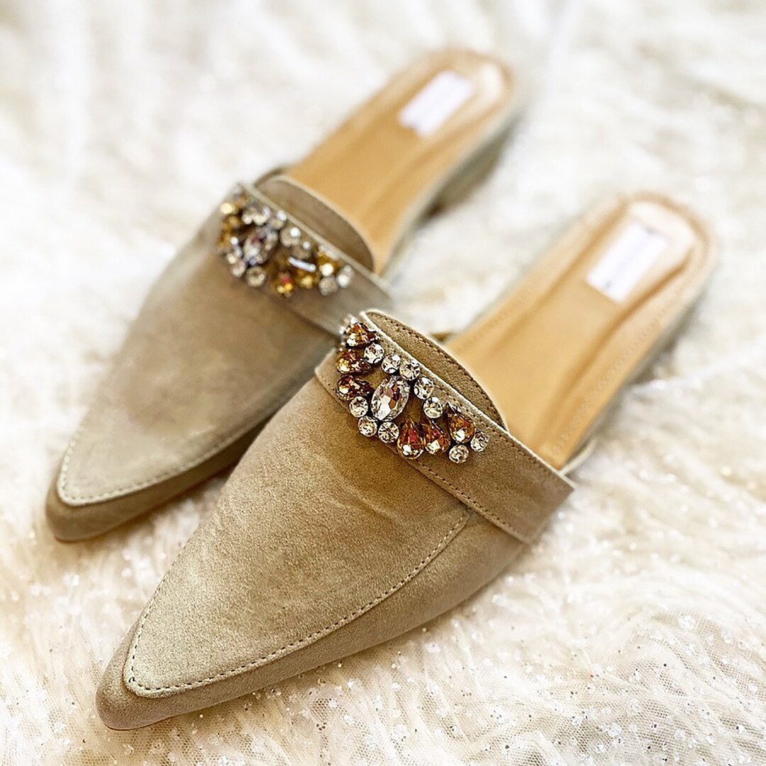 Suede Mules: Rhinestone Embroidered Clogs, Elegant Women's Sandals - Etsy