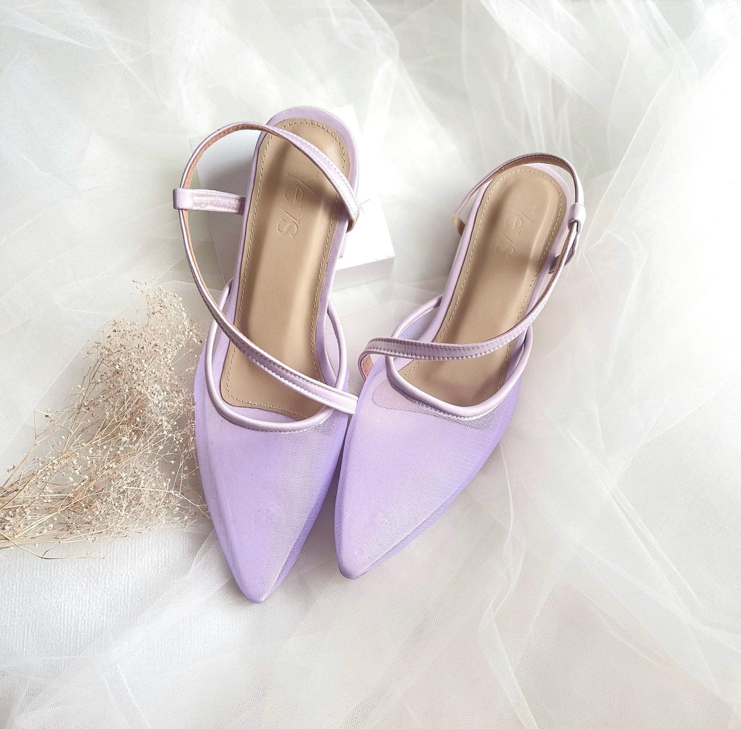 Lilac Cross Heels Satin Transparent Shoe, Pointed Toe Block Heels Shoe ...