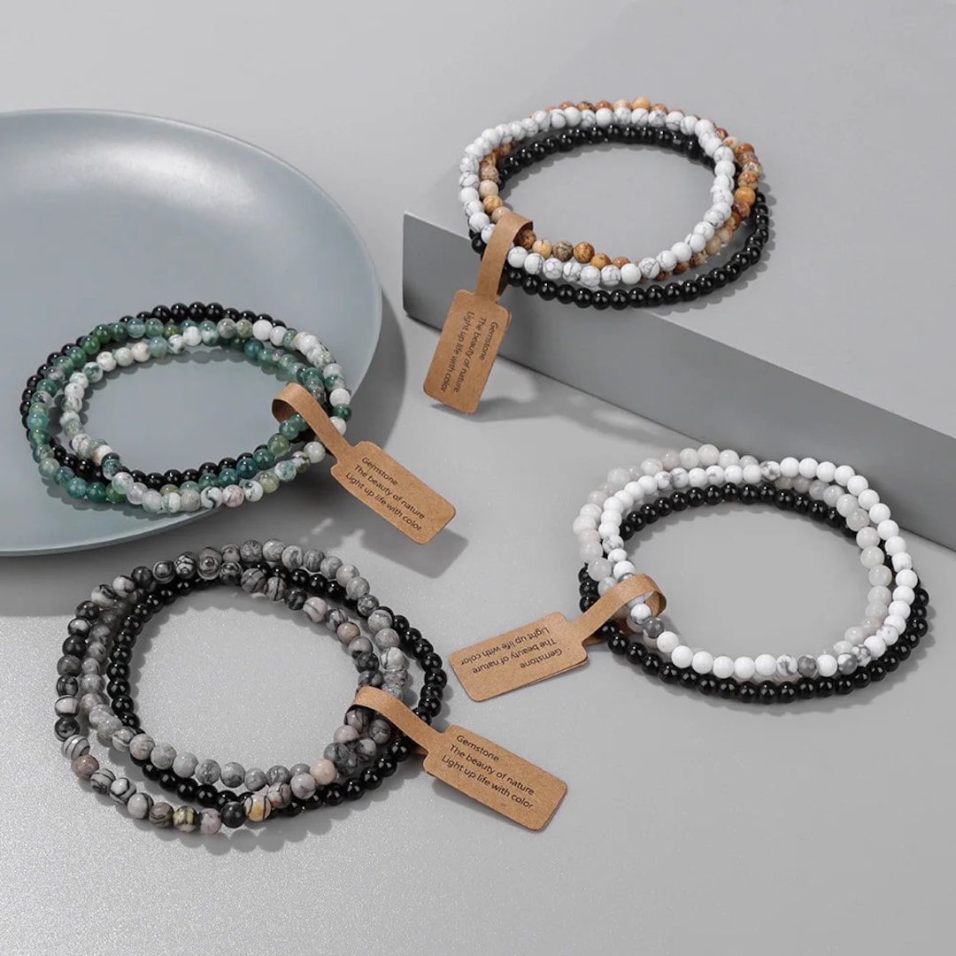 Set of 3pcs Bracelets 4mm Crystal Gemstone Bracelets Beaded Power Mini ...
