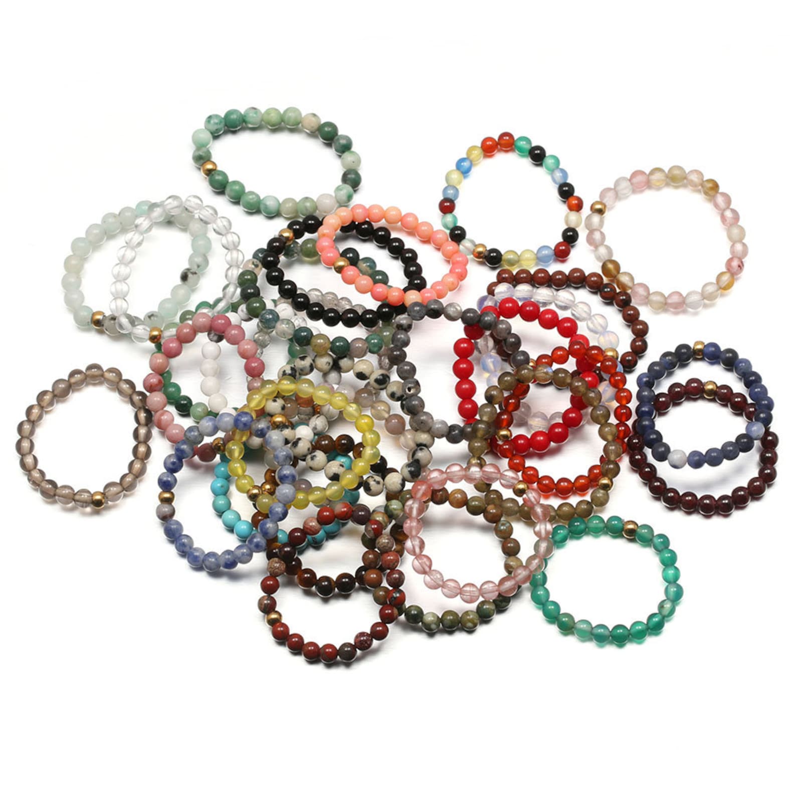 Natural Gemstone Ring Beaded Thumb Stretch Stack Crystal Healing ...