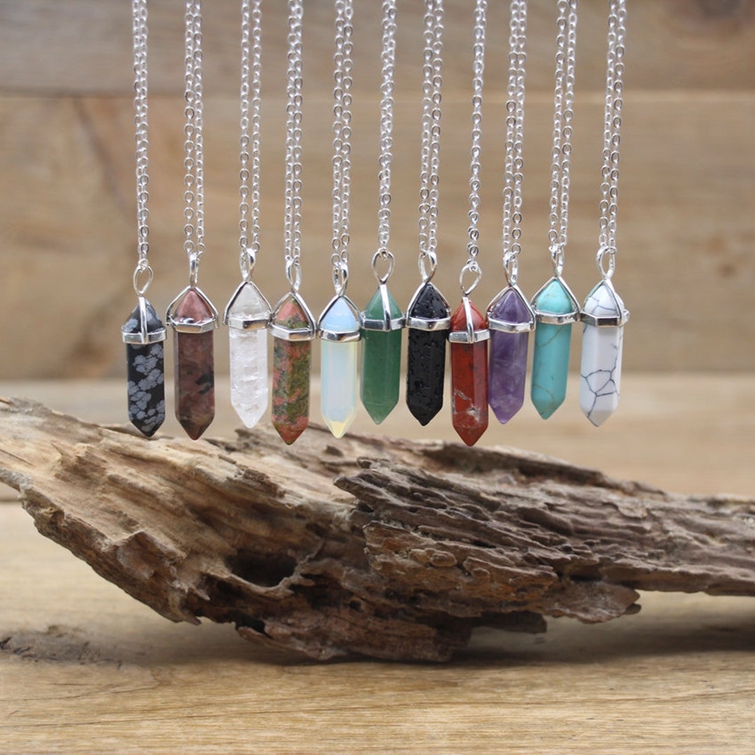 Natural Stone Hexagonal Point Pendants Necklaces Healing Crystal Quartz ...