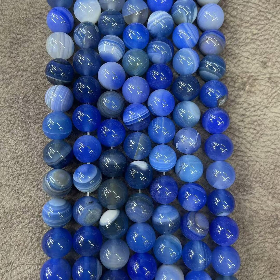 Natural Stone Blue Flower Agates Round Beads Polish Agate Beads for ...