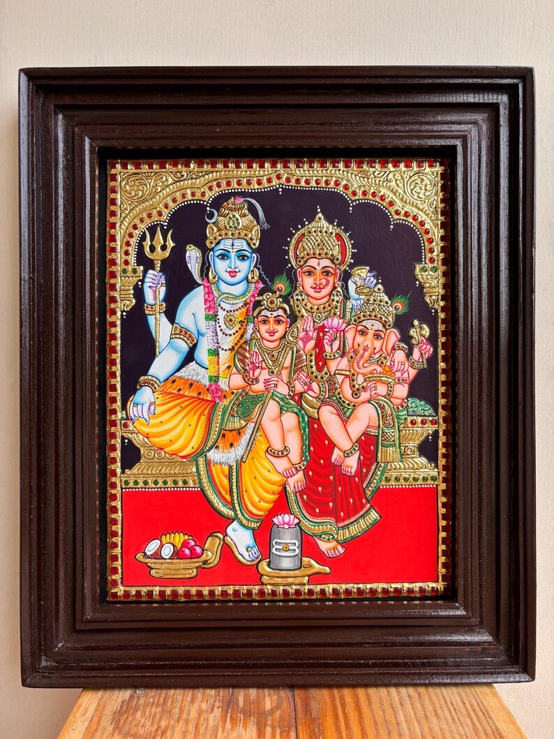 Shiva Family Tanjore Painting Size 18x15, Ganesha Murugan, Parvathy ...