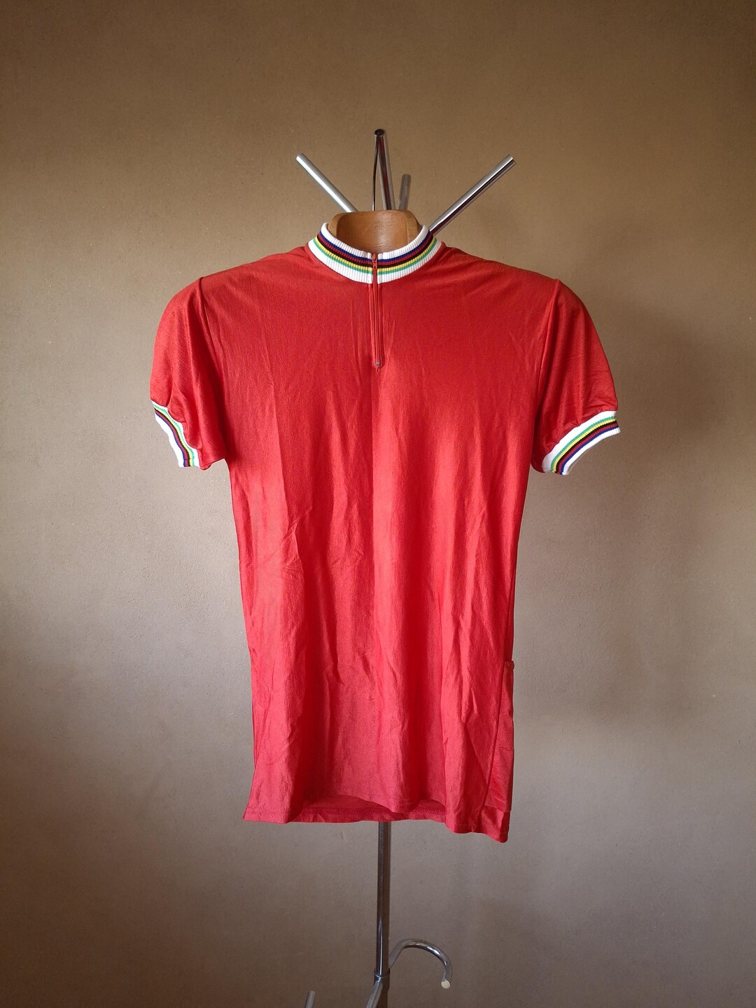 Vintage 80's Belgian Simple Bright Red Thin Short Sleeve Cycling Jersey ...