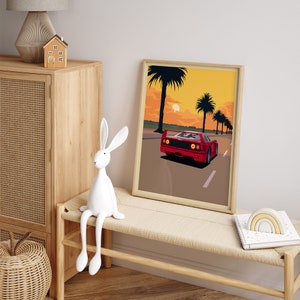 Vintage Ferrari F40 Poster, Retro Sunset Ferrari Art Prints, Ferrari ...