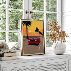 Vintage Ferrari F40 Poster, Retro Sunset Ferrari Art Prints, Ferrari ...