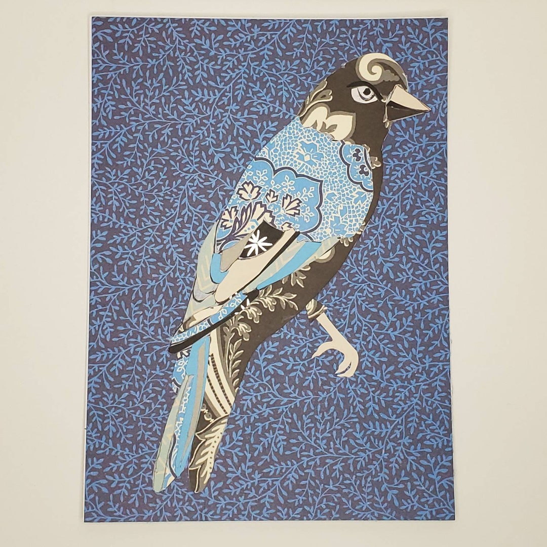 Paper Bird Collage With Blue Background - Etsy