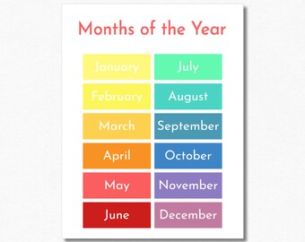 Months of the Year Digital Print, Kids Learning Poster, Kindergarten ...