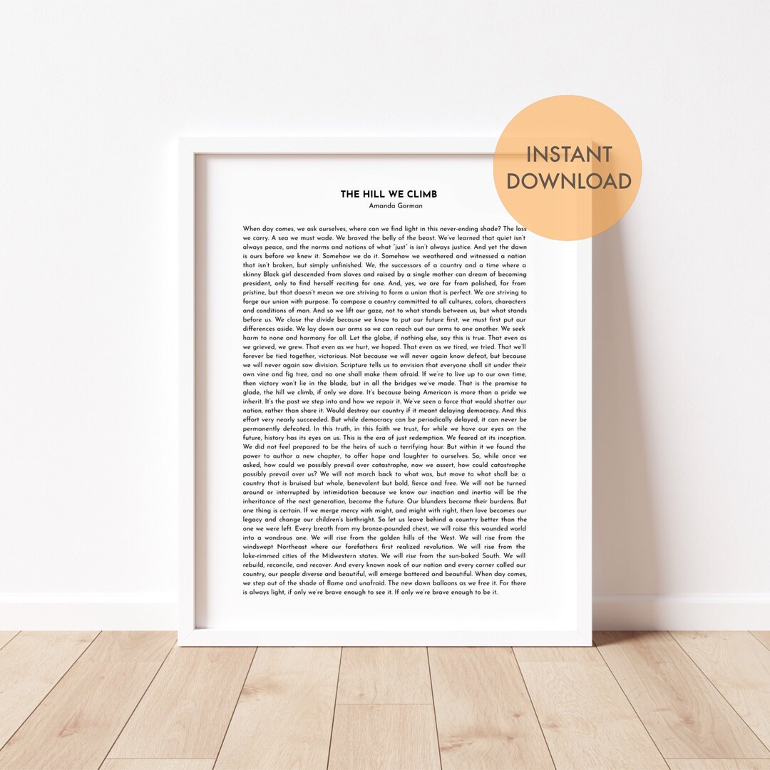 The Hill We Climb, Digital Download, Amanda Gorman Poem, Inspirational ...
