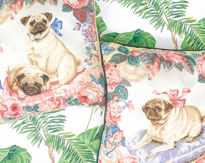 RARE 1980s Mario Buatta for Fabriyaz Aqua Floral Stripe Chintz 1 OR 2 ...