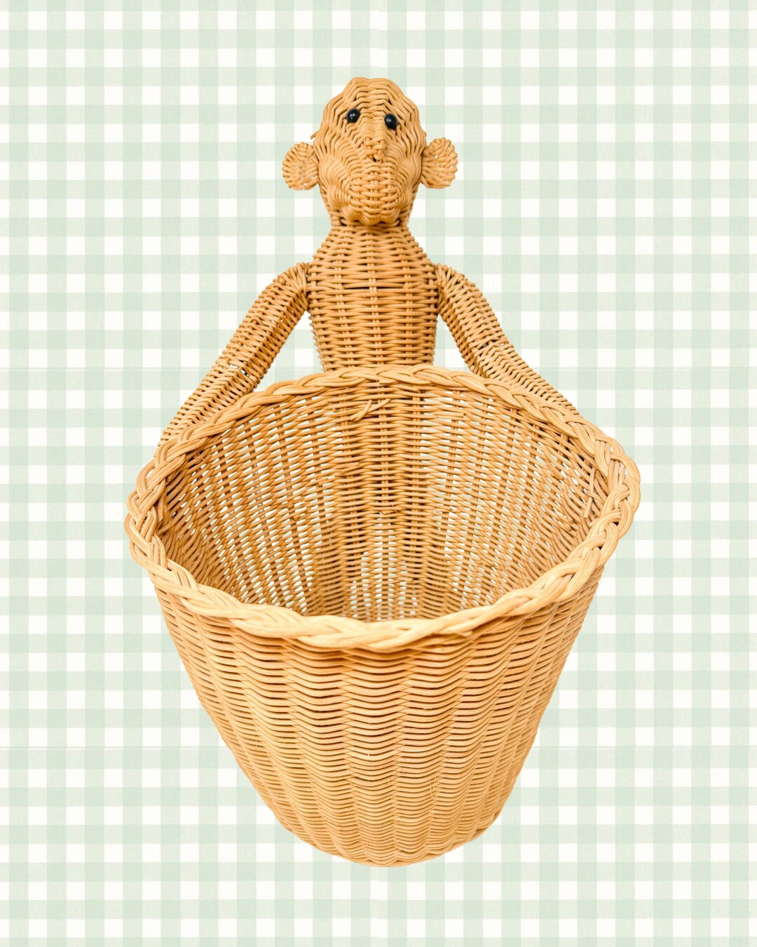 1950s Wicker Rattan Monkey Storage Waste Basket Vintage Palm Beach Home ...