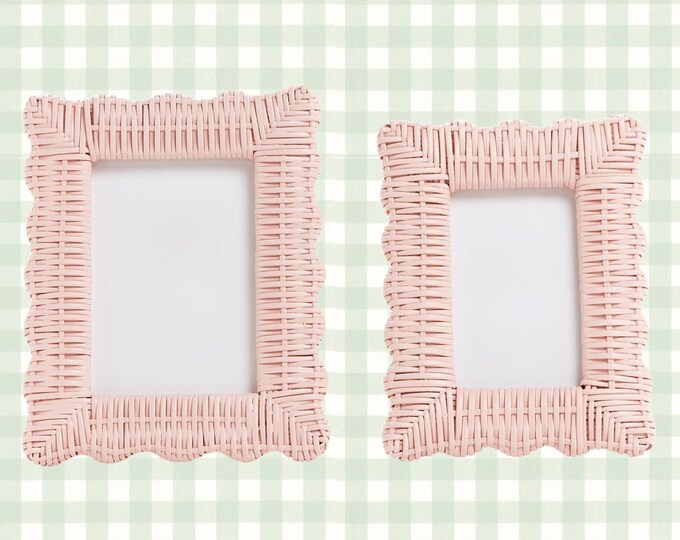 Pink Wicker Rattan Scalloped Picture Frame - 4x6" and 5x7" - Etsy