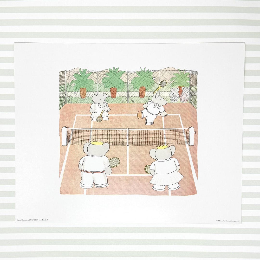 Vintage Babar the Elephant Prints, 11x14", Tennis Court - Etsy