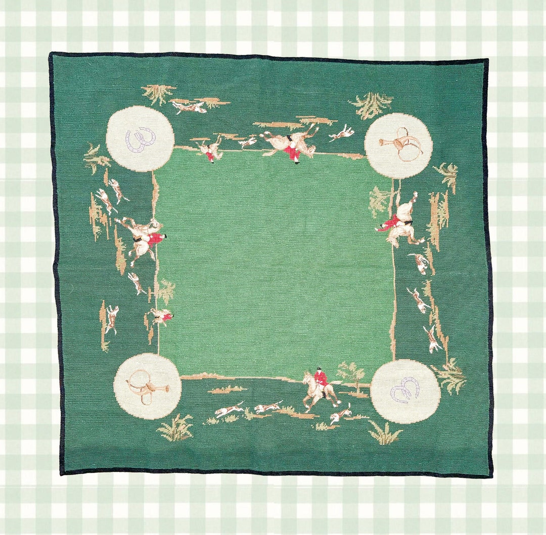 Vintage Fox Hunt Needlepoint Poker Card Table Cover - Etsy