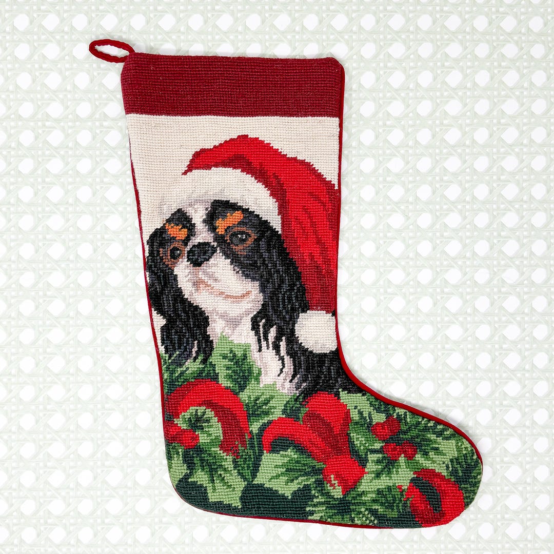 Vintage King Charles Cavalier Dog Needlepoint Christmas Stocking - Etsy