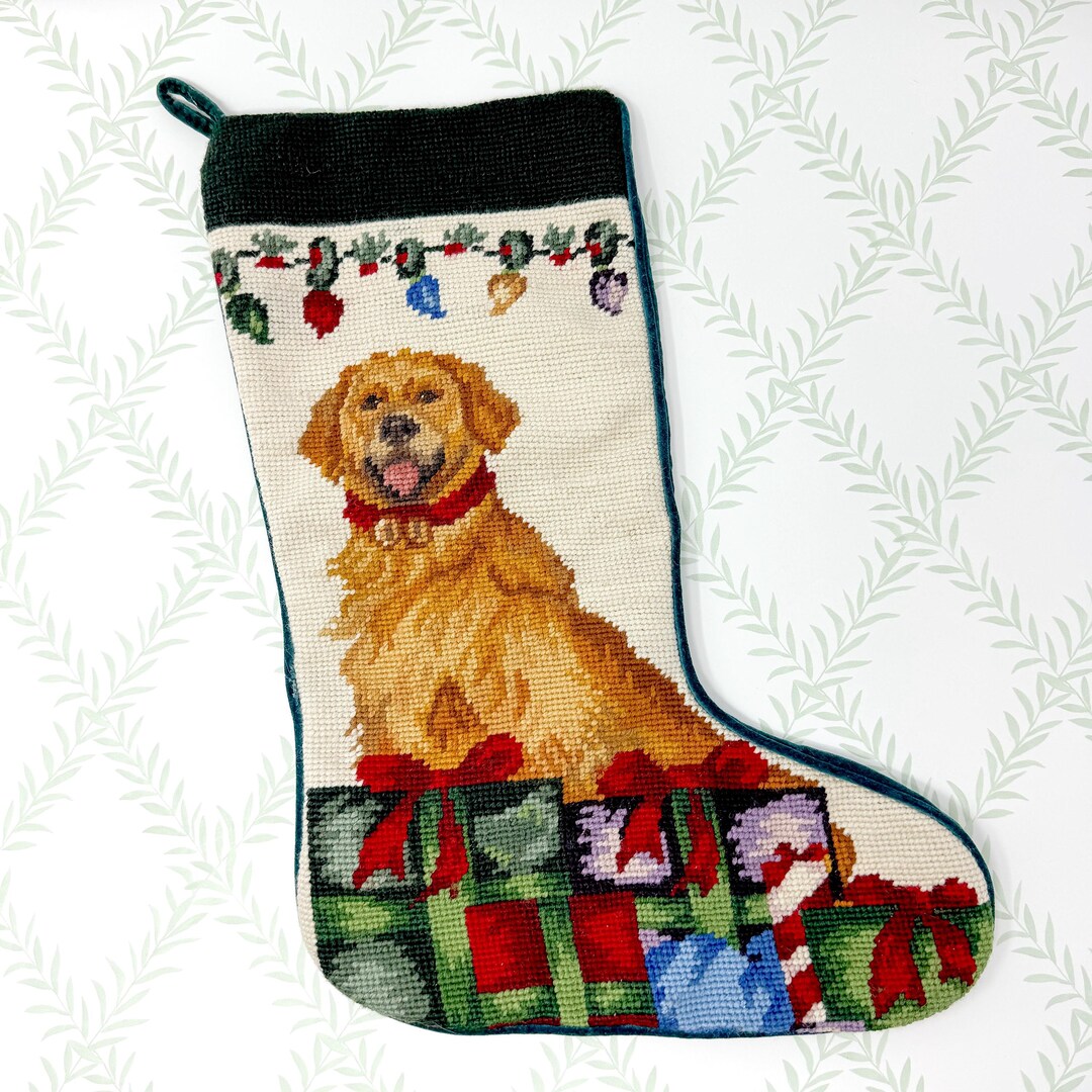 Vintage Needlepoint Dog Christmas Stocking, Golden Retriever - Etsy