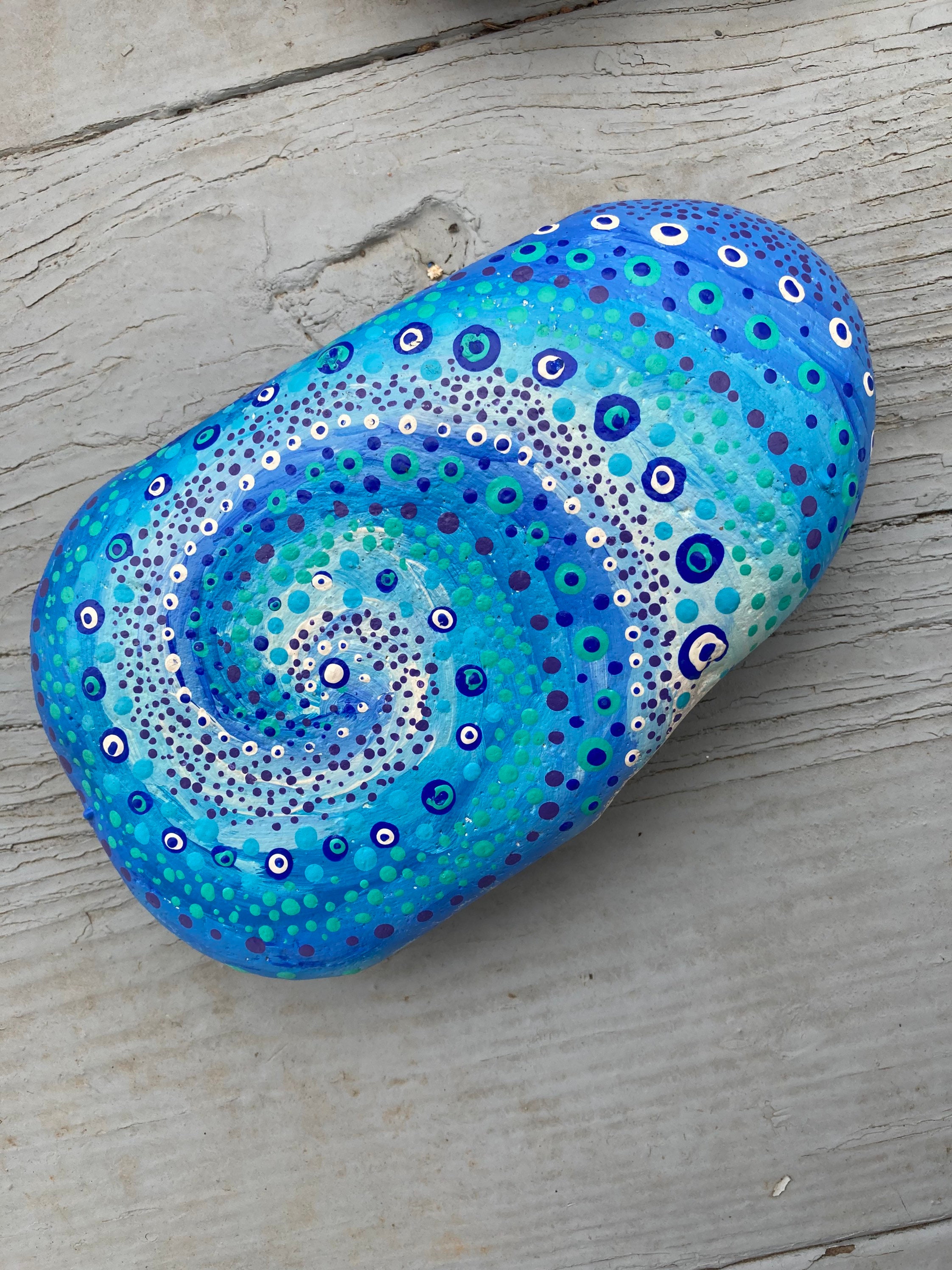 CERULEAN Hand Painted Dot Mandala Palm Stone - Etsy