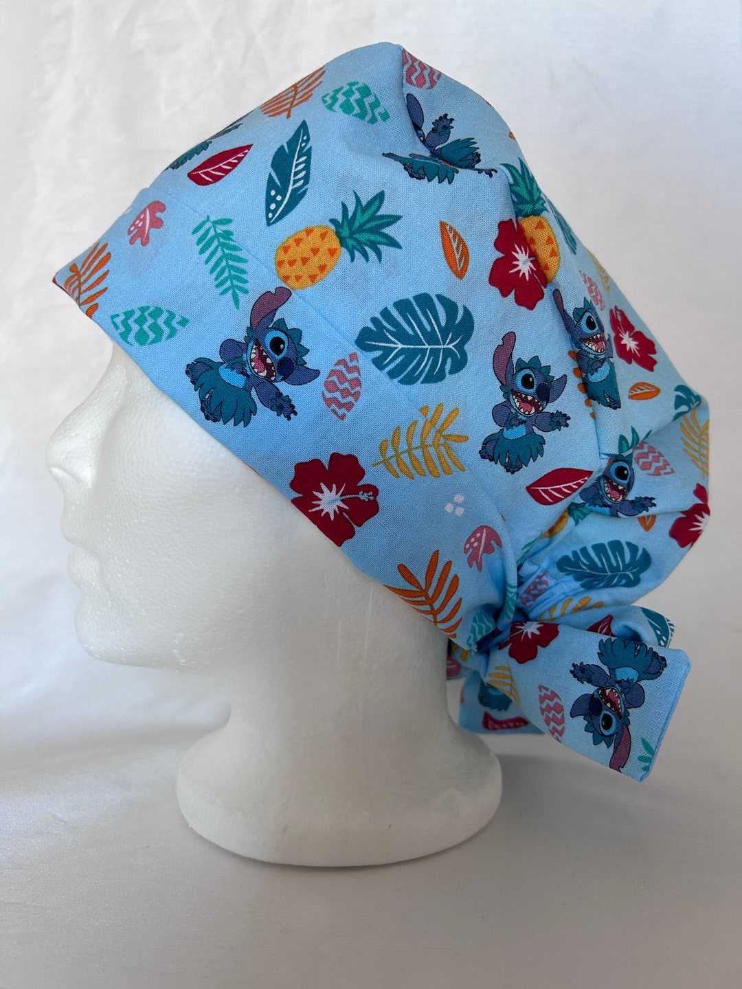 Stitch Scrub Cap. Pleated Pixie Back Scrub Hat for Women. Long Hair ...