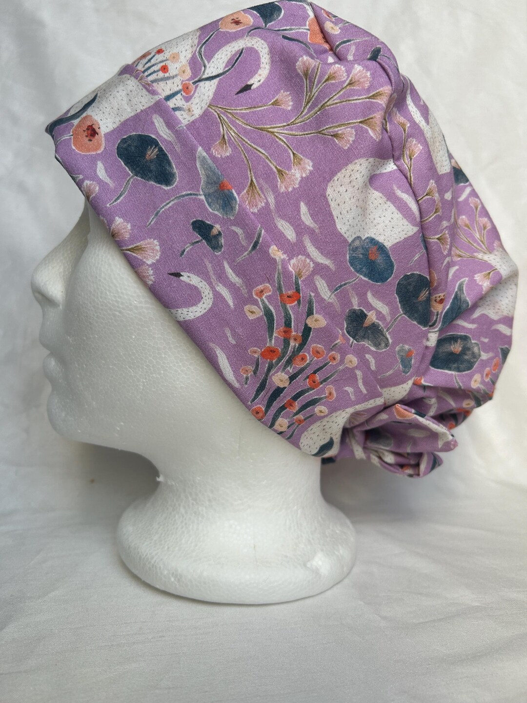 Purple Swan Bird Surgical Scrub Cap, Women's Pixie Scrub Hat, Handmade ...
