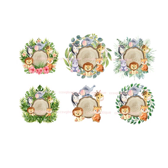 6 Jungle Watercolor Animal Clipart Pink Girl Jungle Baby | Etsy