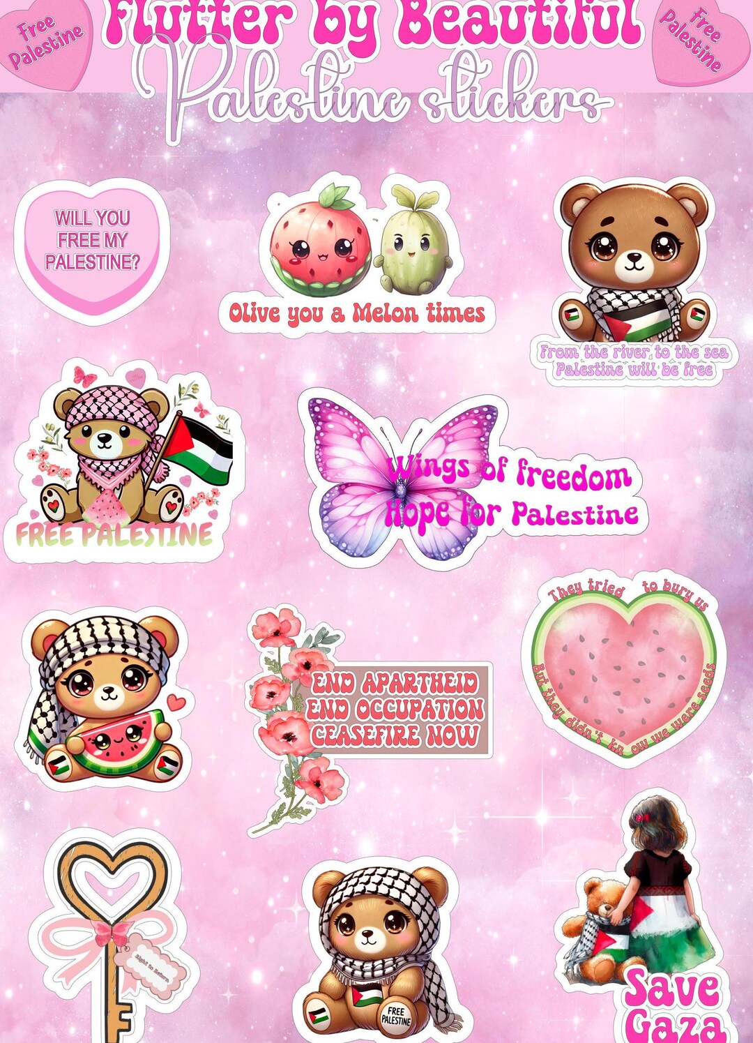 Palestine Inspired Stickers, Free Palestine Stickers, Kids Palestine ...